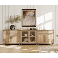 Charlton Home® Scarlett Sideboard Cabinet With 5 Drawers And 4 Doors, Vintage Wood Grain Design ...